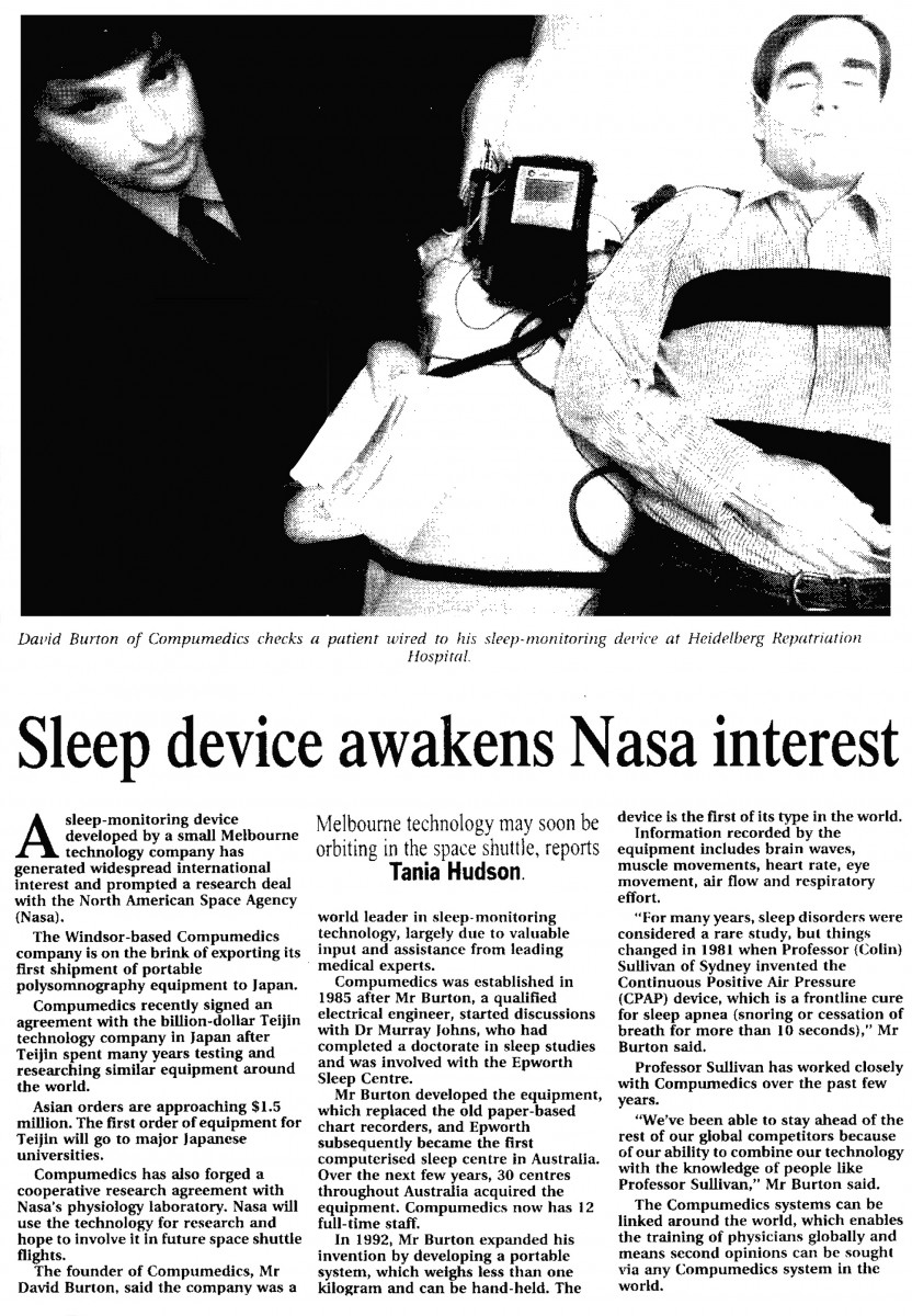 SLEEP DEVICE AWAKENS NASA INTEREST – Compumedics